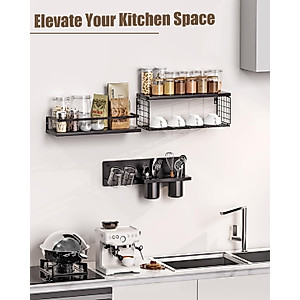 ROPALINS Bathroom Shelves Over Toilet - Floating Shelves Wall Mounted with Storage Basket for Bathroom Decor, Bedroom, Living Room, Kitchen Black