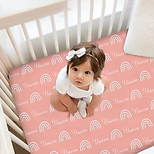 Munific Personalized Fitted Crib Bedding Sheet Design Your Baby Own Fitted Sheet with Baby Name and Icon, Custom Portable Crib Mattress Topper for Baby Boys Girls, Mini Crib Sheet | Name Crib Sheets