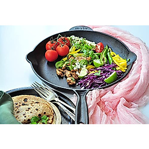 IMUSA USA 12" Cast Iron Skillet with Helper Handle for Indoor & Outdoor