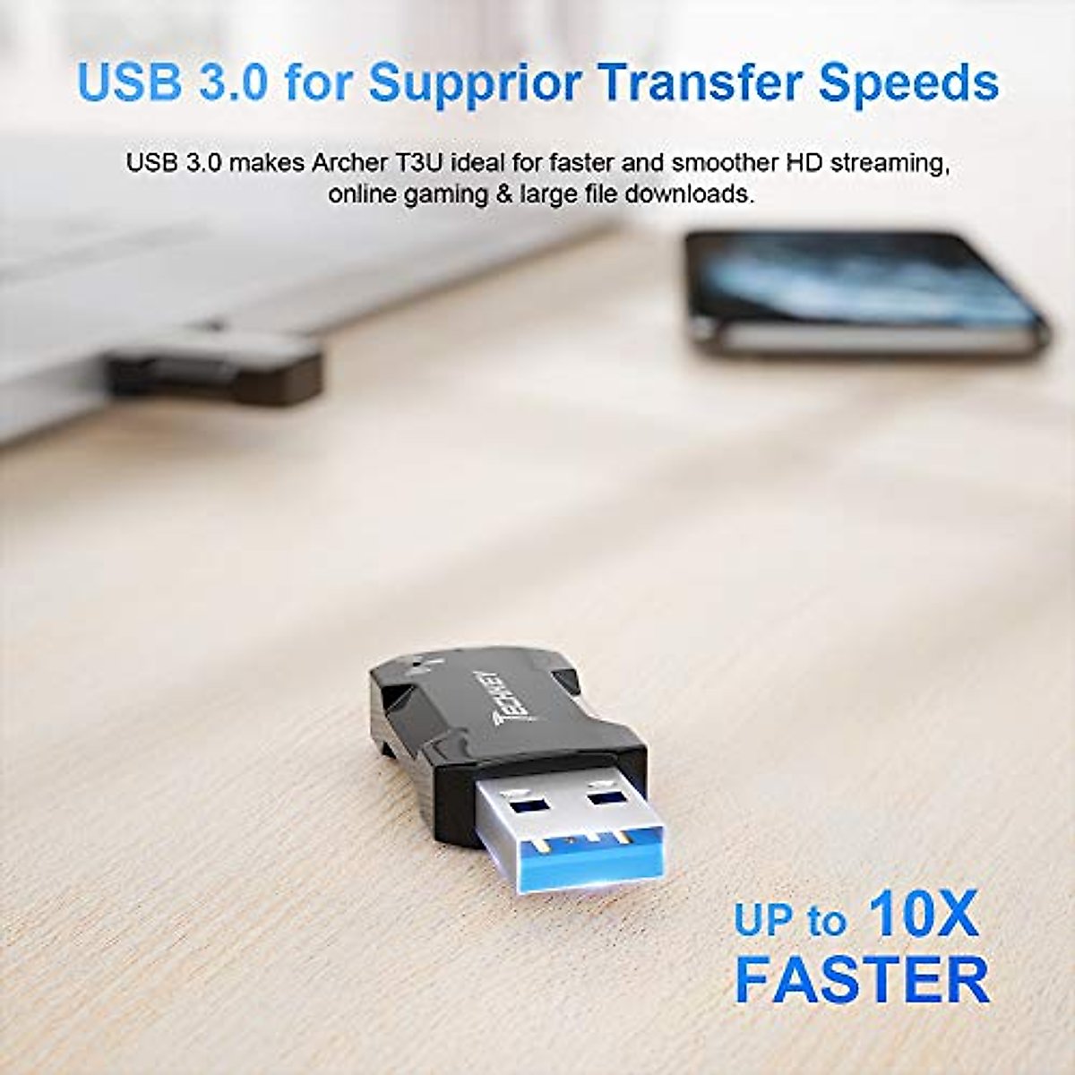 USB WiFi Adapter 1200Mbps for PC, Techkey Mini Wireless Network Adapter USB 3.0 WiFi 802.11 ac with Dual Band 2.4GHz/300Mbps, 5GHz/866Mbps for Desktop Laptop Windows XP/7/8/8.1/10/ Mac OS