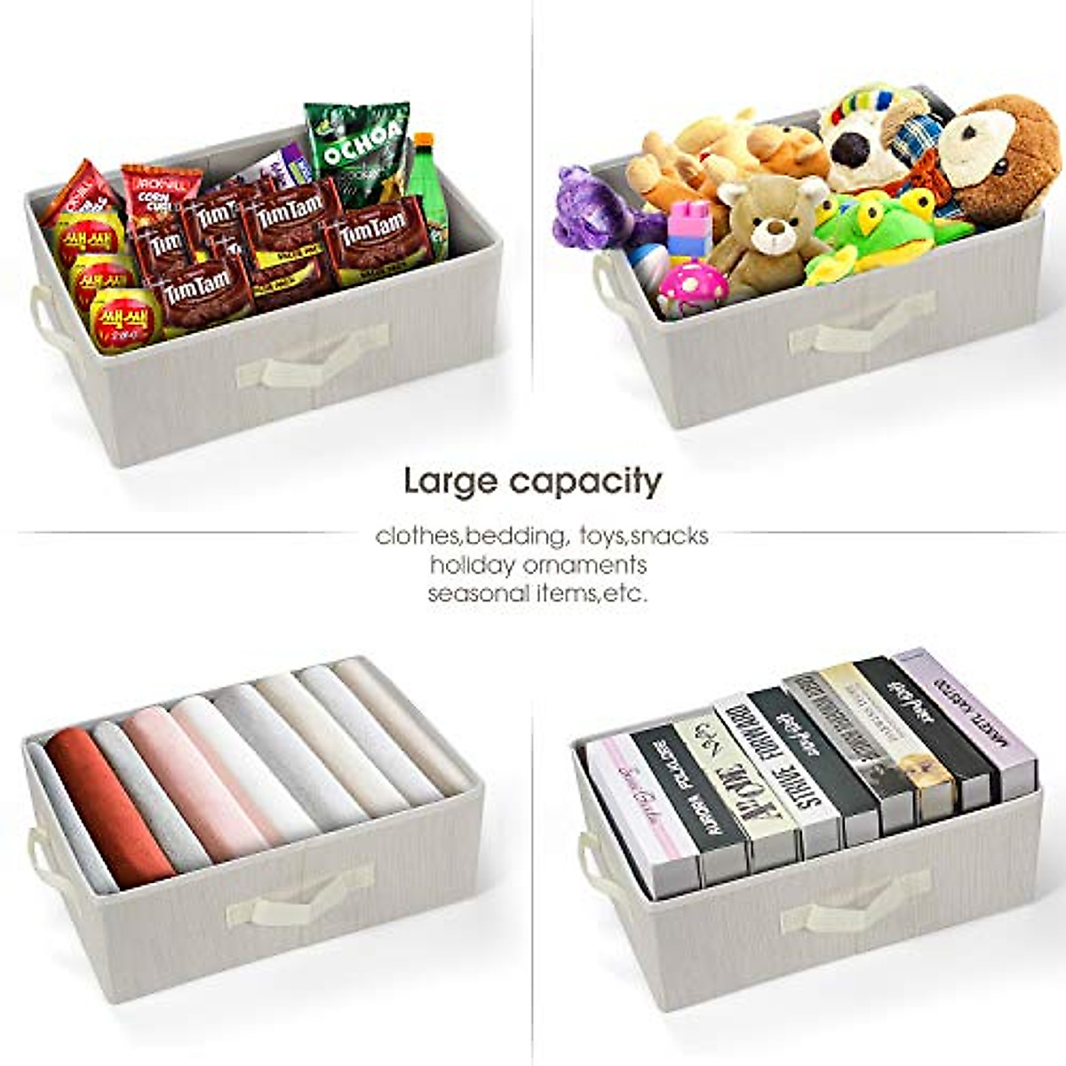 AILINA 3 Packs Large Fabric Storage Bins, Foldable Beige Storage Baskets for Shelves, Decorative Organizing Baskets with Double Handles for Bathroom Baby Cloth Nursery, 15 x 10.4 x 5.4 inch