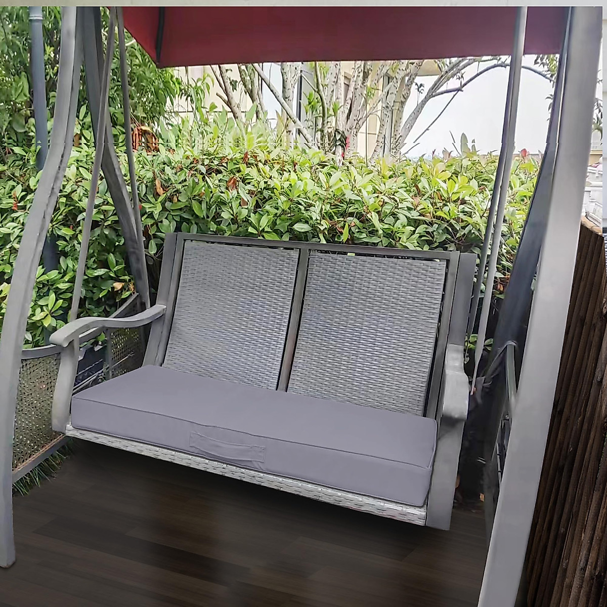 Faible Poisson Outdoor Bench Cushion and Replacement Cover, 42 x 18 Inch Waterproof Porch Swing Cushions with Handle and Anti-Slip Straps for Garden Patio Furniture