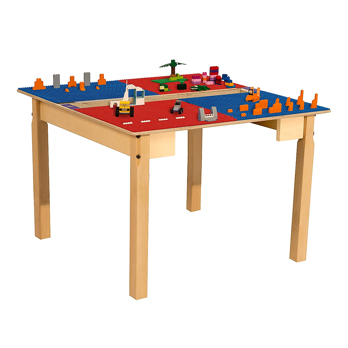 Contender Time-2-Play Kids Activity Play Table, Compatible with Lego Bricks, Extra Sturdy Birch Plywood, 35" W X 31" D, Blue & Green, 20" Legs for Ages 4-7
