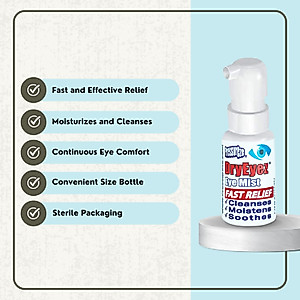 Pressureze DryEyez Natural Eye Relief for Sensitive Eyes. Dry Eyes, Sore Eyes, Irritated Eyes, Preservative-Free, Sterile. Cleanses, Moistens, Soothes 33ml, Made in USA (Pack of 1)