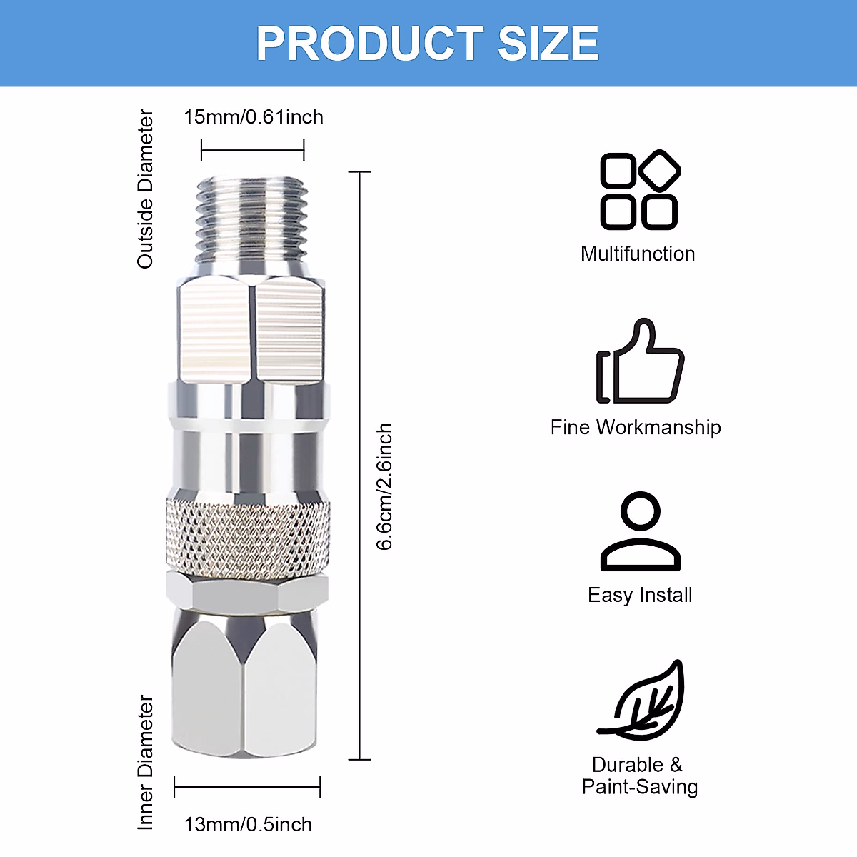 Airless Spray Gun Swivel Joint 1/4-Inch 360 Degrees Rotate Stainless Steel High Pressure Spray Gun Hose Swivel Joint Connector Compatible with Graco Paint Sprayers Hose