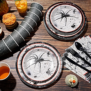 Halloween Party Plates Supplies,Disposable Vintage Skull,Spider Web Tableware Paper Plates and Napkins Cups Knives Spoons Forks for Halloween Birthday Baby Shower Party Decorations,Serve 50 Guests