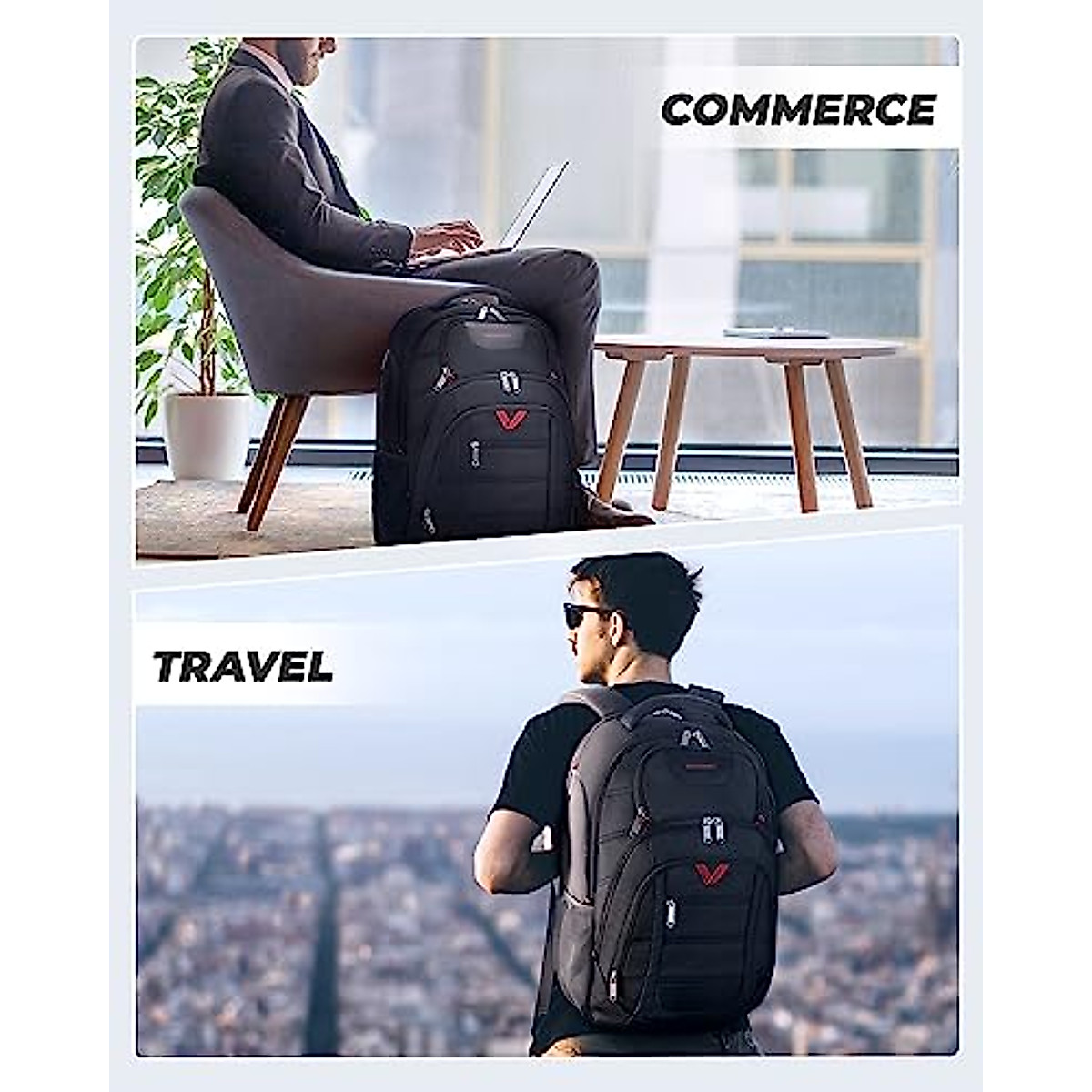 BAGSMART 45L Travel Laptop Backpack, TSA 17.3 Inch Laptop Backpack Flight Approved Black Travel Backpack with USB Charger Hole, Water Resistant College Computer Backpack Business Weekender Bag, Black