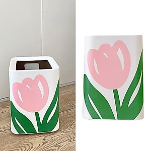 RWUDV Small Trash Can Floral Trash Can Large Mouth Cute Appearance Modern Style Garbage Waste Basket for Kitchen Bathroom Bedroom(Square Large Size)