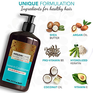 Arganicare Leave in Conditioner for Dry Damaged Hair (13.5 Oz) | Enriched with Organic Moroccan Argan Oil and Shea Butter | Enhance Curl and Extra shine | Moisturizing Leave in hair conditioner