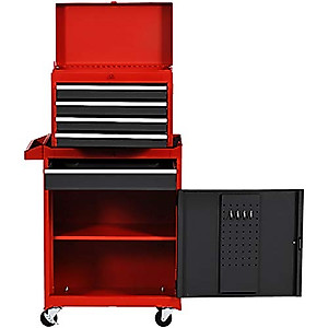 Goplus Rolling Tool Chest, 5-Drawer Tool Box Organizer w/Lockable Wheels & Sliding Drawers & Detachable Top & Adjustable Shelf, Tool Storage Cabinet for Garage Workshop (Red+Black)