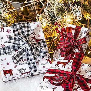 WRAPAHOLIC Jumbo Reversible Christmas Wrapping Paper - 30 Inch X 100 Feet Jumbo Roll Red White Snowflakes and Reindeer Design