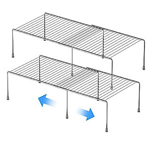 GEDLIRE Kitchen Cabinet Expandable Shelf Organizers Set of 2, Adjustable Metal Wire Pantry Storage Shelves, Plate Dish Organizer Rack for Cabinets, Cupboard, Counter, Freezer, Countertop, Chrome