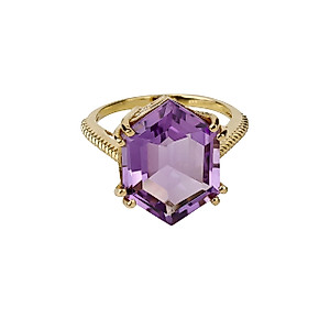 YoTreasure Natural Amethyst Gold Plated over 925 Sterling Silver Statement Double Prong Ring For Women