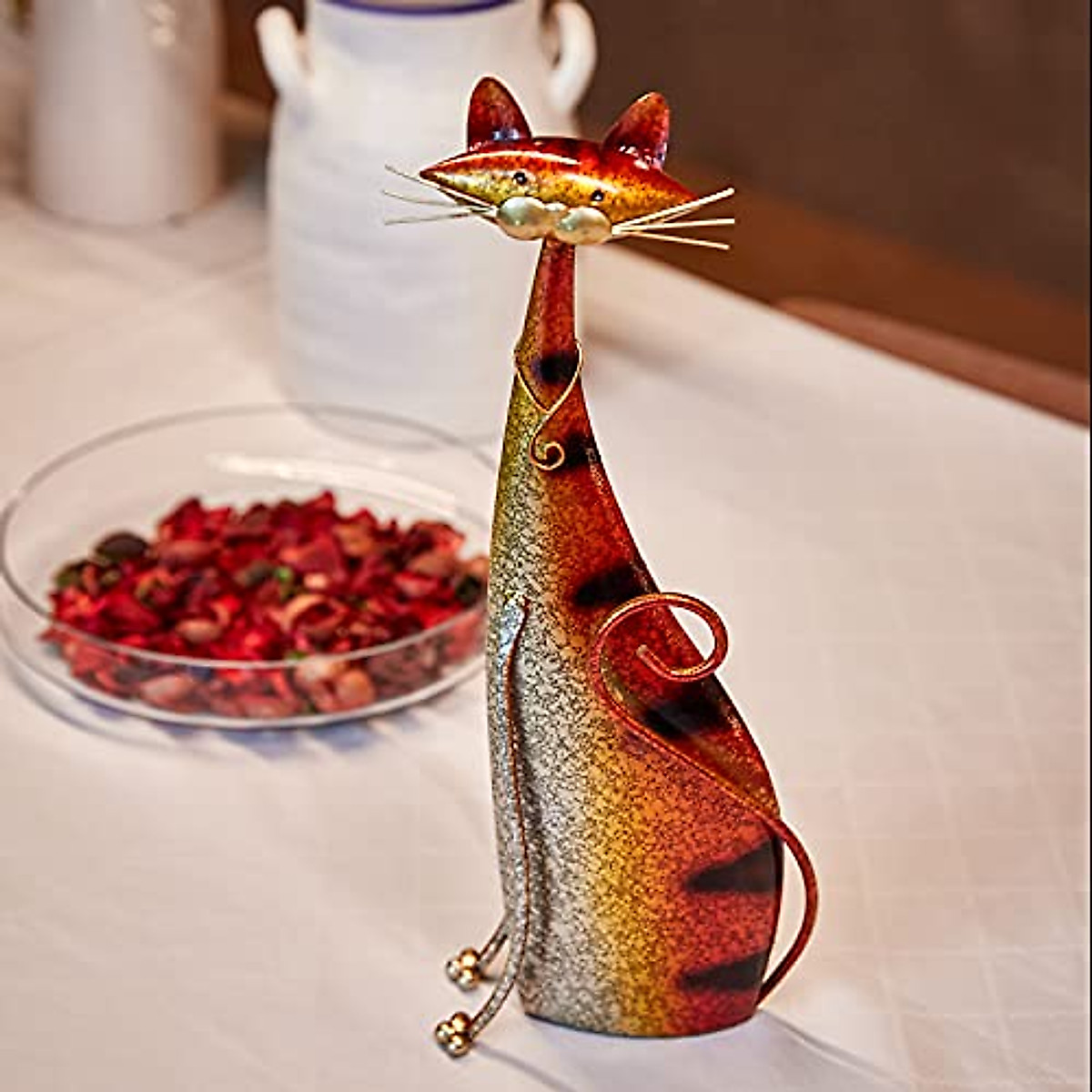 Aayla 16.15" H Metal Brown Cat Statue Sitting Adorable Cat Figurine Gift for Cat Lovers for Home Kitchen Decoration