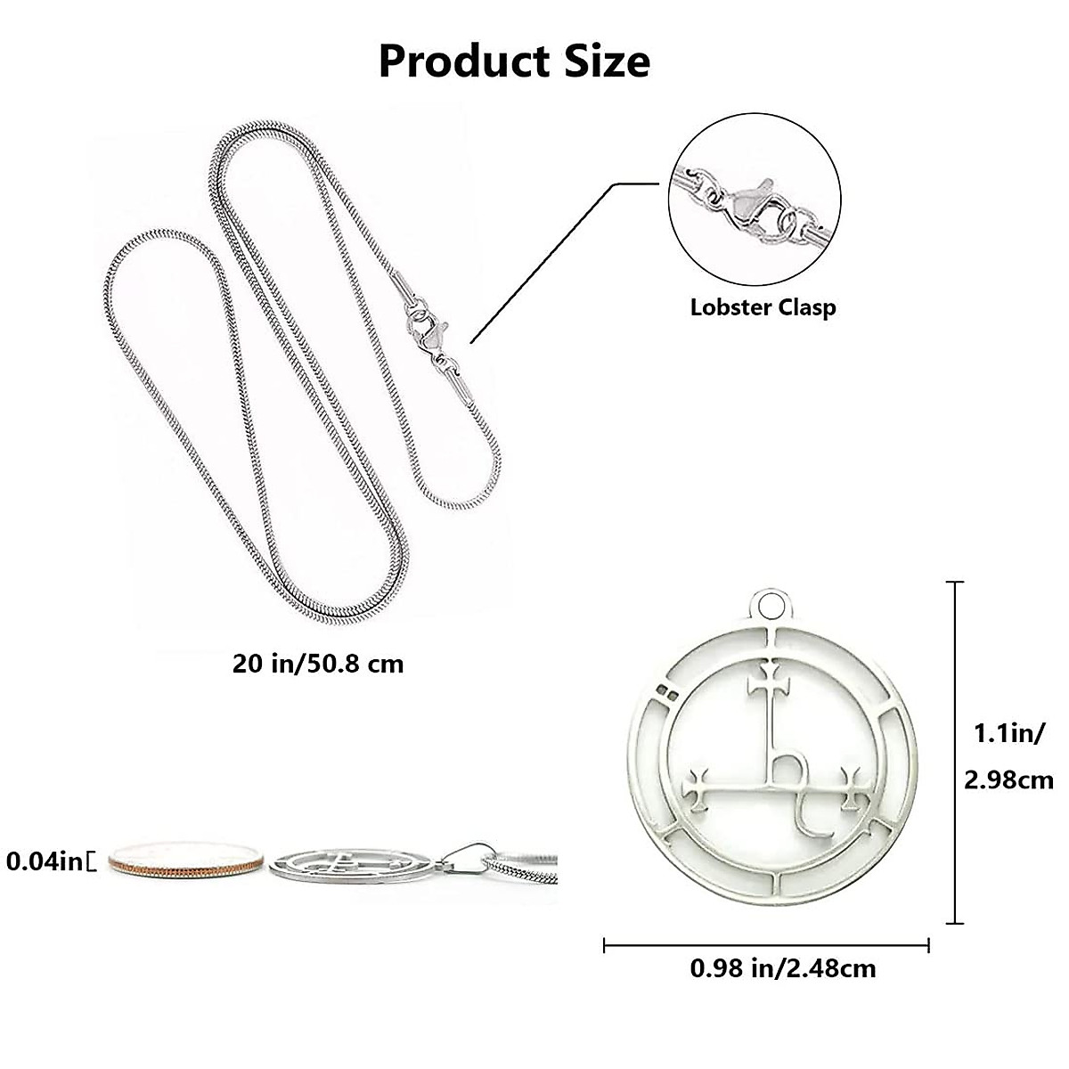 Sigil of Lilith Necklace, with 20" Snake Chain, Pure 304 Stainless Steel Pendant and Chain…