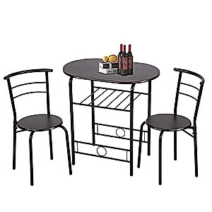 FDW 3-Piece Round Table and Chair Set for Kitchen Dining Room Bar Breakfast,Compact Space Metal Frame,Wine Rack