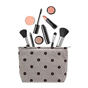PAZIMIIK Makeup Bag Large Zipper Corduroy Make Up Pouch for Purse Travel Canvas Cosmetic Organizer for Women Brush Storage,Polka Dot Grey