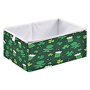 Kigai St Patricks Day Shamrock Beer Cube Storage Bins - 11x11x11 In Large Foldable Storage Basket Fabric Storage Baskes Organizer for Toys, Books, Shelves, Closet, Home Decor