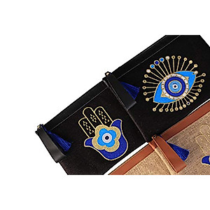 KarensLine Handmade Evil Eye Embroidery Black Jute Clutch Bag Sun Beach Summer Style, Medium