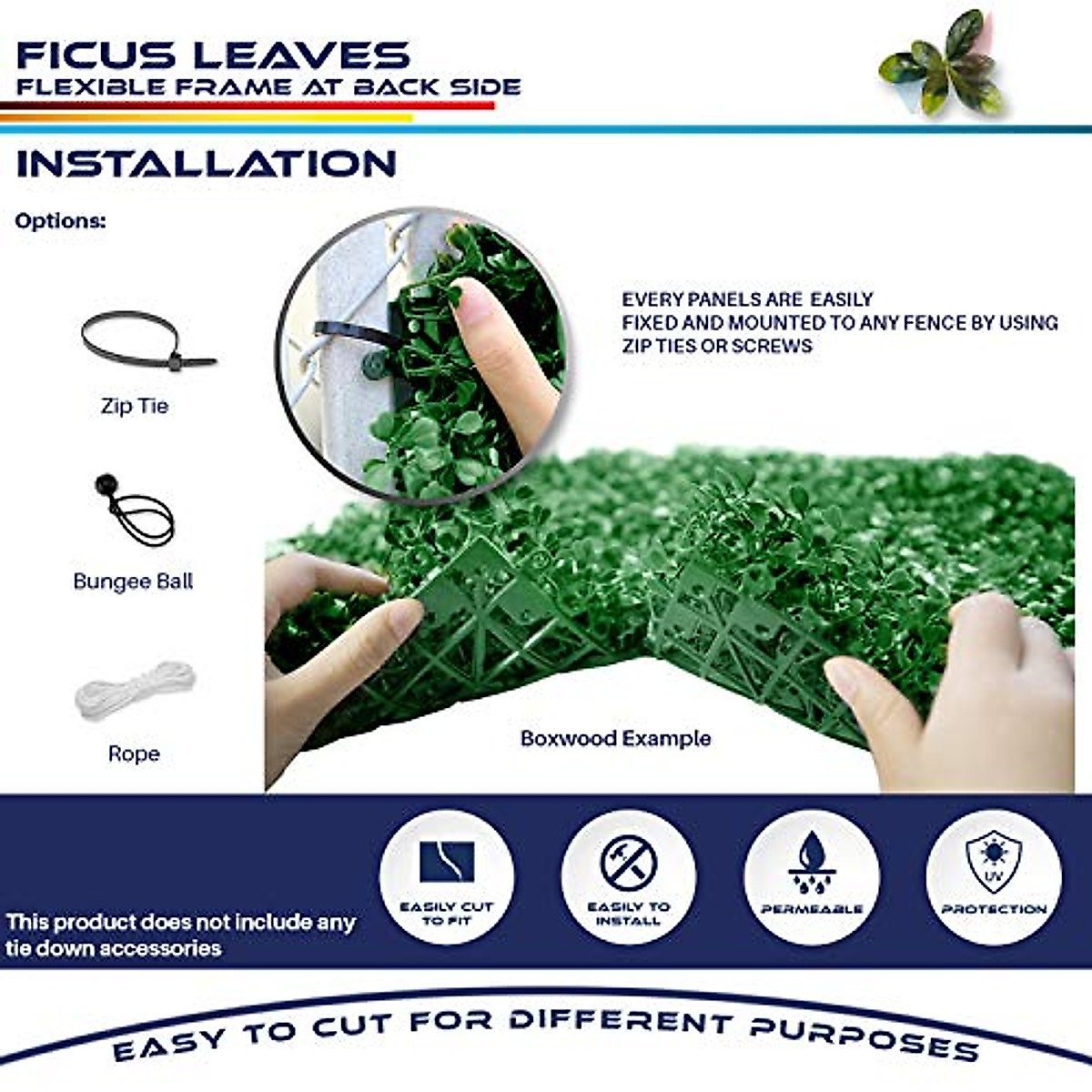 Windscreen4less Artificial Faux Ivy Leaf Decorative Fence Screen 20'' x 20" Boxwood/Milan Leaves Fence Patio Panel, Ficus 15 Pieces