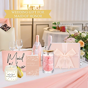Maid of Honor Bridesmaid Proposal Gifts Box Includes Bridesmaid Glasses Maid of Honor Candle Makeup Bag Sage Wedding Invitation Cards for Bridal Party Favors