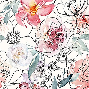 JiffDiff Floral Wallpaper Peel and Stick Wallpaper Pink Peony Wallpaper Nursery Wallpaper Wall Mural Stick on Wallpaper (White 17.3"x 118")