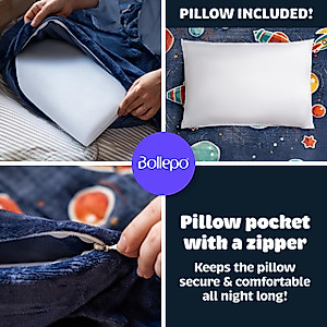Kids Sleeping Bag with Pillow for Boys, Space, Planets Glow in The Dark Sleeping Bags for Kids 2-12, Sleeping Bag for Toddlers with Pillow Pocket, Ages 3+, Extra Soft Sleeping Bag for Kid (66'' x 33")