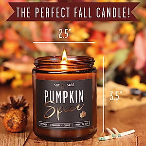 Pumpkin Spice Candle, Fall Candles - 'Pumpkin Spice' Pumpkin Candle, Autumn Scented Soy Candles for Home, Fall Scented Candles for Home, Fall Home Décor, 9oz Reusable Jar, 50Hr Burn, Made in USA