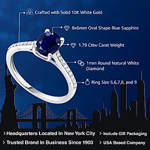 Gem Stone King 10K White Gold Gemstone Birthstone and White Diamond Engagement Ring | Oval 8X6MM | Wedding Anniversary Promise Ring For Women | Available In Size 5, 6, 7, 8, 9