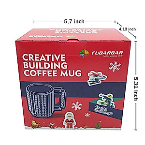 Fubarbar Brick Coffee Mug – Cool Novelty Cup with Lid, Straw & Building Blocks, Funny Xmas/Birthday Gift for Men, Women, Kids(Blue)