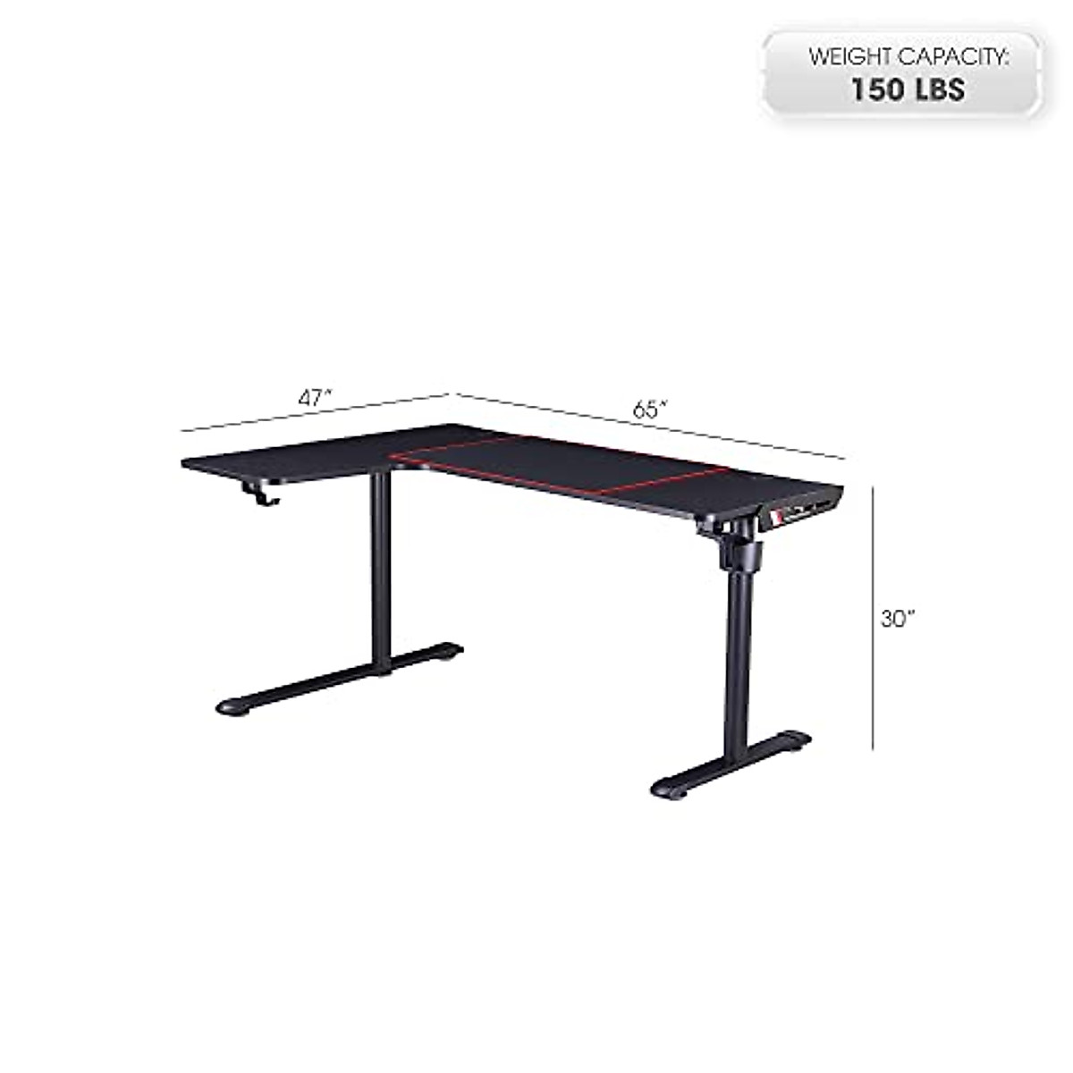 ioHOMES Kindira Modern Steel 65 in. L-Shaped Gaming Desk with USB Ports, PC Mouse Pad and Rotatable Cup-Holder for Home Office, Classroom, Study Room, Black