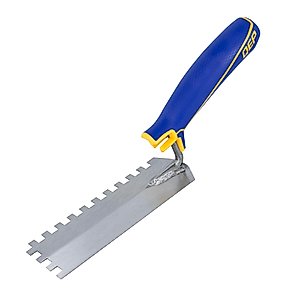 QEP 1/4 in. x 1/4 in. x 1/4 in. Comfort Grip Square-Notch Margin Flooring Trowel with Bucket Hook, Silver (42114)
