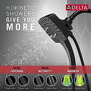Delta Faucet 5-Spray In2ition Dual Matte Black Shower Head with HandHeld Spray, H2Okinetic Shower Head with Hose, Showerheads, Magnetic Docking, Matte Black 58474-BL25