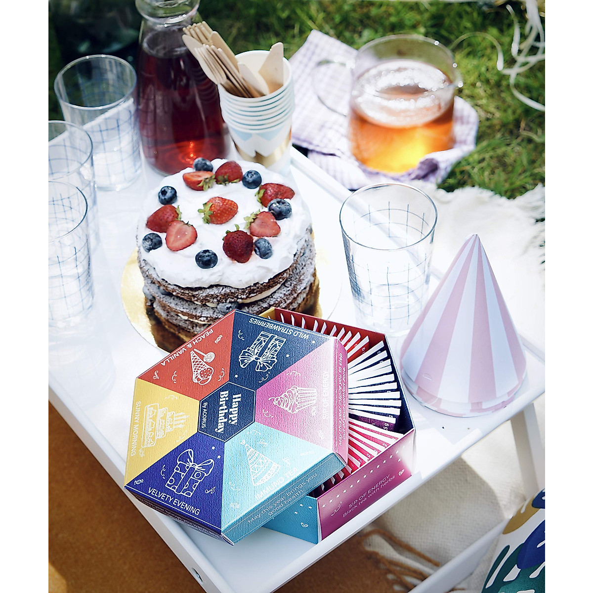 Acorus Happy Birthday Tea Gift Sets | Tea set Birthday Present to Those who we care about | Selection of Fruit, Herbal and Black Tea with Warm Wishes Written all Over the Box | 60 Tea Bags