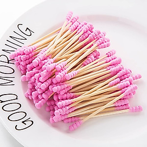 UUYYEO 200 Pcs Double Head Cotton Swabs Ear Cleaning Cotton Buds Makeup Remover Swabs Spiral Cotton Heads for Cosmetics Blue