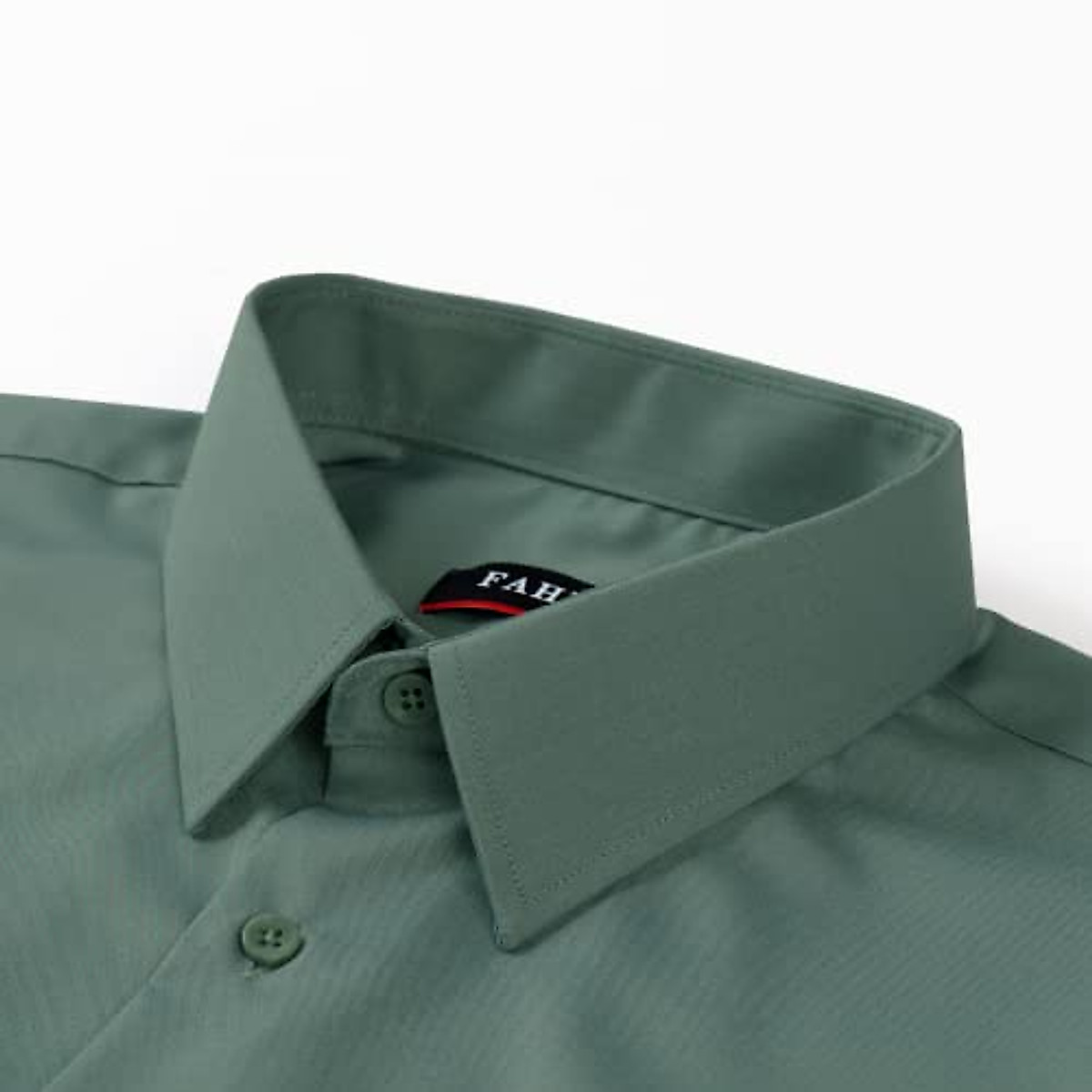 FAHIZO Men's Short Sleeve Dress Shirt Regular Fit Soild Casual Business Stretch Button Down Shirts with Pocket, Green-L