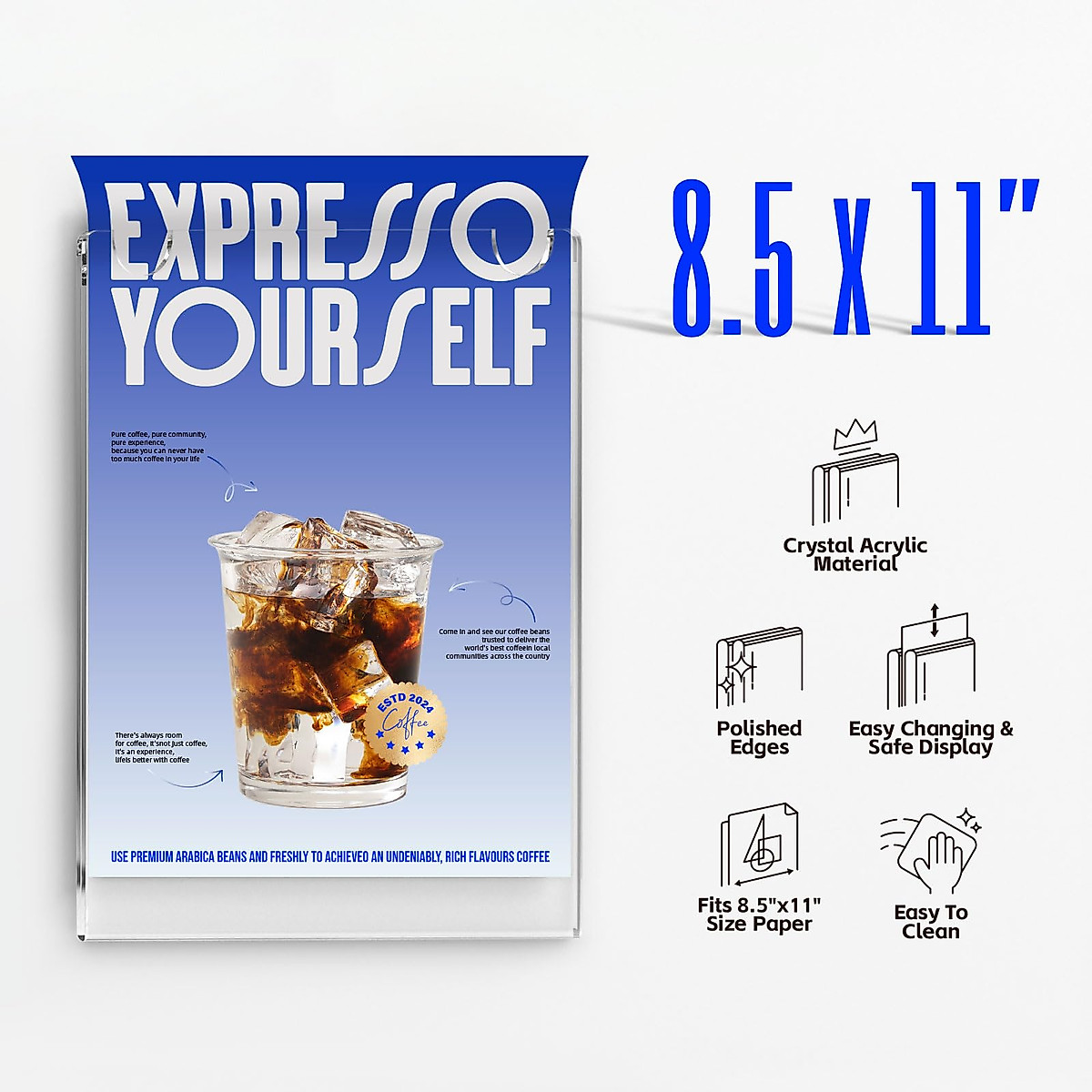 NIUBEE 6 Pack Acrylic Wall Sign Holder 8.5x11 Vertical, Clear Plastic Picture Frame, Wall Mounted Design, Support No Drilling(Provide 3M Tape and Screws)