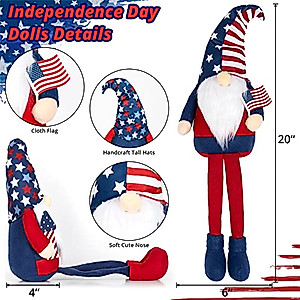 2 PCS Large 4th of July Patriotic Gnome Decorations,Red White Blue Stars and Stripes Decor Gnome, American Memorial Labor Veterans Independence Day Gnomes Decor Gift Handmade Tiered Tray Decorations