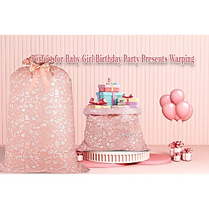 Jaywayang Extra Large Plastic Gift Bag, Jumbo Baby Girl Gift Bag with Ribbon and Tag for Birthday, Baby Shower Giant Gifts Wrapping (60" Pink)