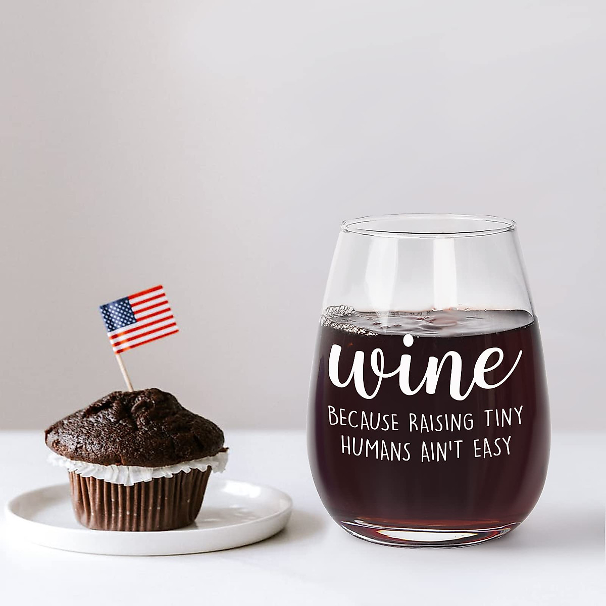 DAZLUTE Raising Tiny Humans Ain’t Easy Stemless Wine Glass, Mother’s Day Father’s Day Christmas Birthday Gag Gifts for Dad Mom New Parents Women Men from Kids Wife Husband, Funny 15Oz Wine Glass