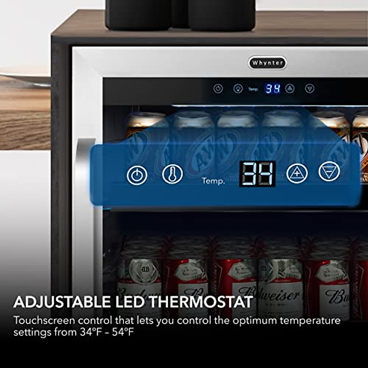 Whynter BBR-148SB Built-in 180 Can Undercounter Beverage Refrigerator with Reversible Door, Digital Control and Lock, 24-inch, Stainless Steel, 5 Cubic