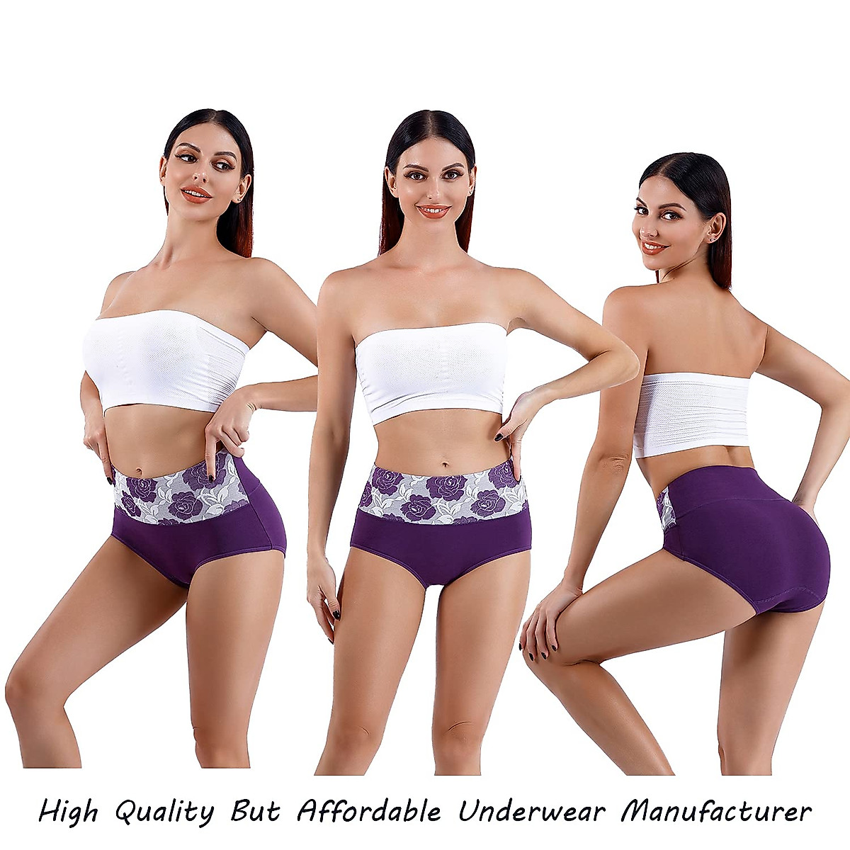 Honzadar Womens High Waist Underwear,Tummy Control briefs,Postpartum Panties,Full Coverage(5Pack-L), Large