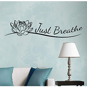 Vinyl Wall Decal Indian Yoga Studio Meditate Decor Buddhism Just Breathe Lotus Flower Stickers Mural 35 in x 8 in gz260