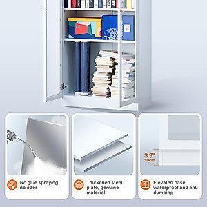 Alvisyd Metal Curio Cabinets with Acrylic Doors, 2 Door Cabinet 31.5 Wide Large Storage Bookcase with Adjustable Shelves, Glass Front Display Cabinet White Organizer 5 Tier for Home Office Craft