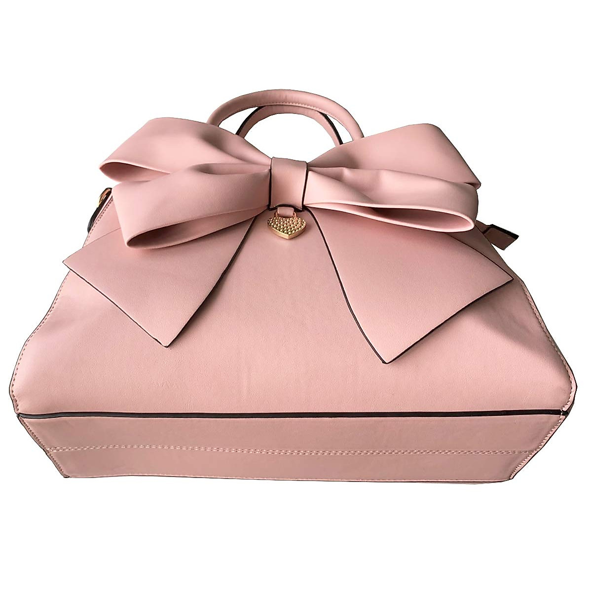 Rullar Women 2Pcs Handbag Set Bow-Knot Satchel Top-handle Crossbody Bag Tote Wallet Purse with Heart Pendant Pink