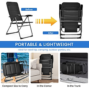 Tangkula Patio Chairs Set of 2, Folding Patio Dining Chairs with 7 Adjustable Backrest Positions, Outdoor Padded Lawn Chairs for Patio Garden Poolside Yard Beach, Support 300 lbs (2, Black)