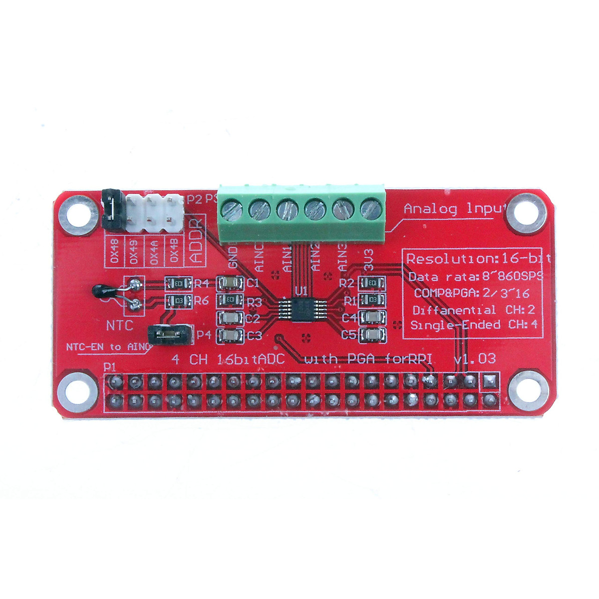 NOYITO 4-Channel 16-Bit ADC with PGA for RPI Raspberry PI 16 Bits I2C ...