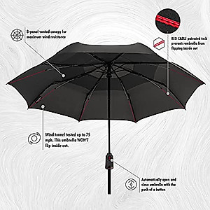 ShedRain Vortex Automatic Compact Folding Windproof Travel Umbrella – Push Button Open & Close - Rain & Windproof Vented Double Canopy – Protect from Rain, Sun & Wind - Wind Tunnel Tested to 75 mph (Black)