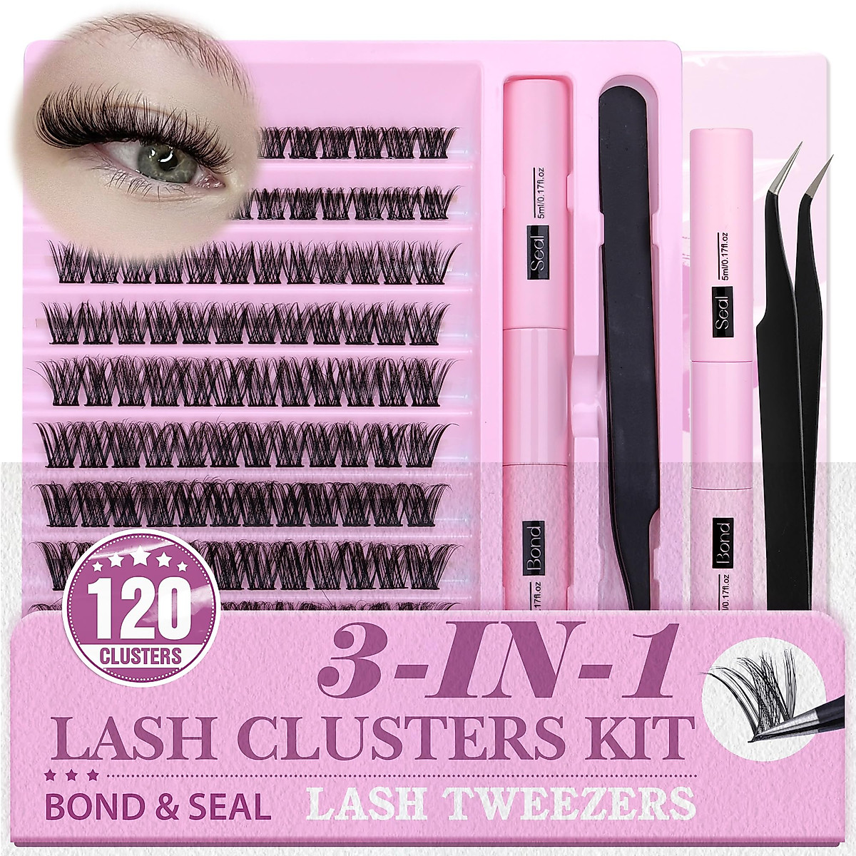Lash Extension Kit 120 Pcs Lash Clusters DIY Eyelash Extension with Waterproof Lash Bond and Seal and Lash Applicator for Individual Cluster Lashes Extensions Kit by ALPHONSE (8-16MM)
