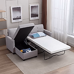 Merax Modern L-Shaped Reversible Couch with Storage Chaise, Sleeper Sofa Bed with Pull Out Mattress for Small Space Light Gray Sectional, Black